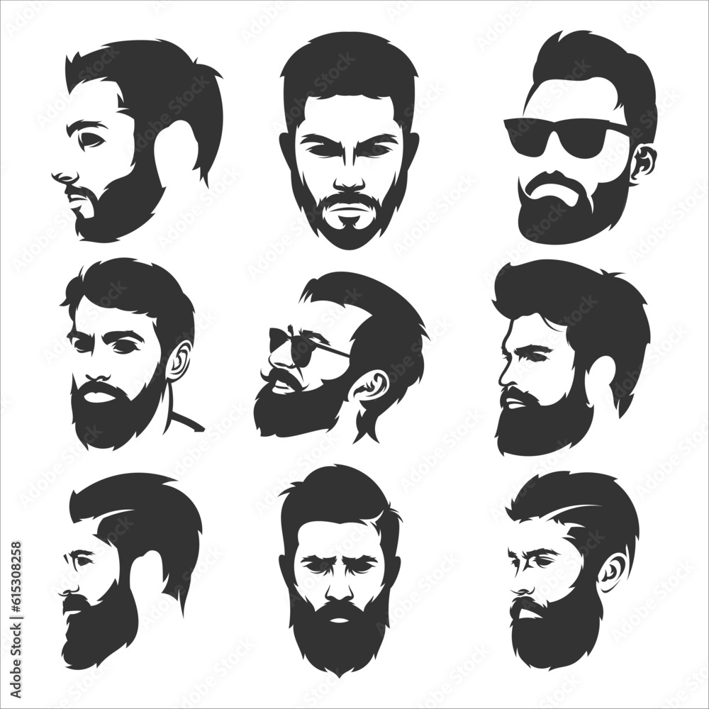 set of the bearded man head isolated on white background. Images for ...
