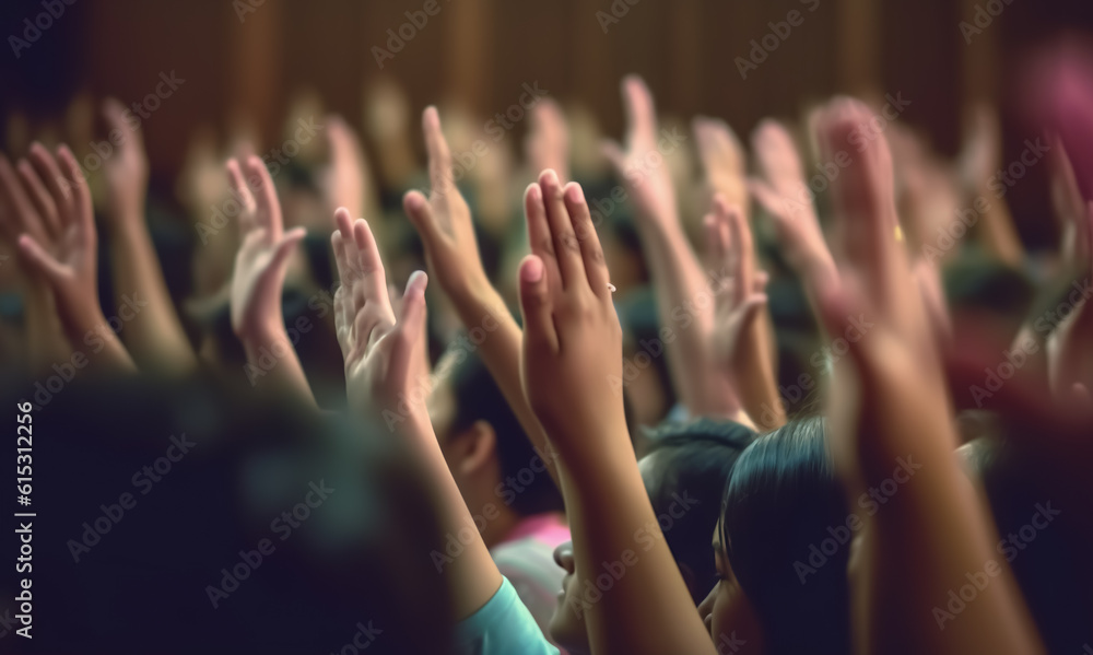 hand raising with blur crowd people.discuss suggestion concepts or ...
