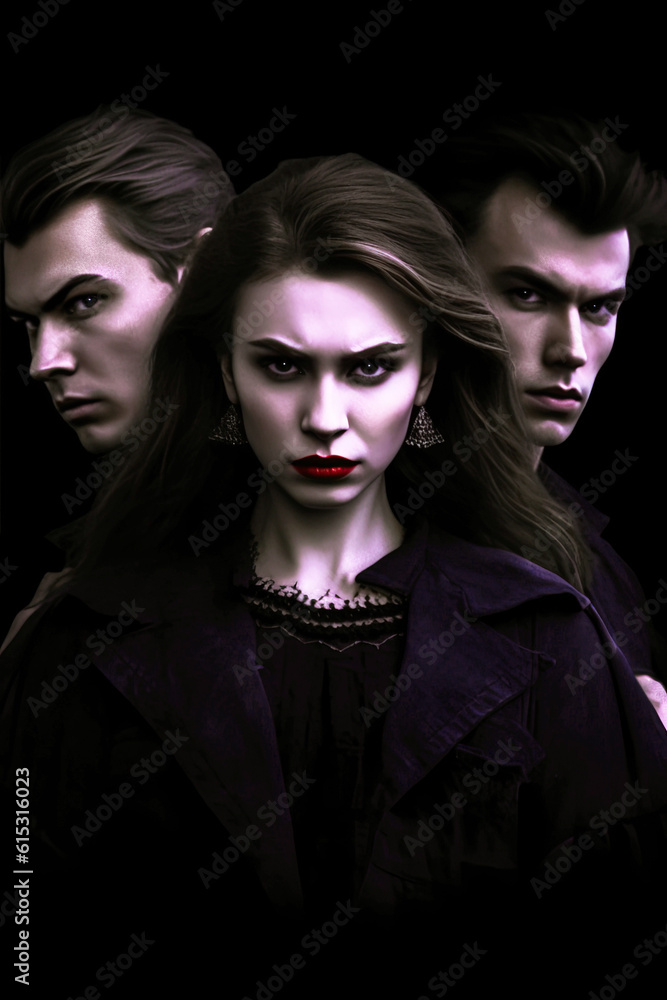 The cover of a vampire novel features three attractive vampires ...