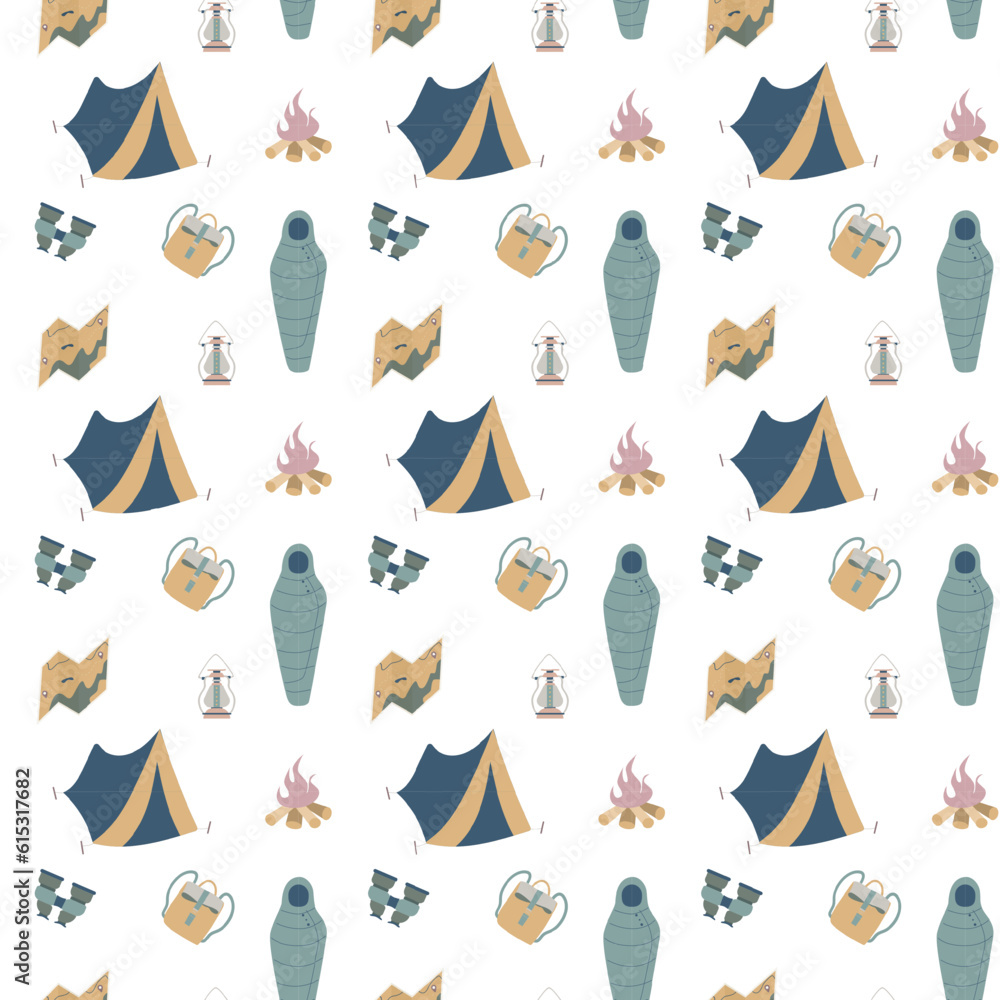 Hiking and camping seamless pattern with travel elements. Seamless ...