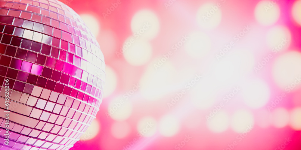 Pink glas disco ball light reflection background with bokeh effect ...