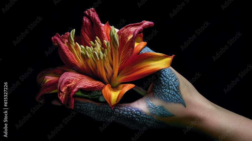 Suffocating Nature: A suffocating hand covering a vibrant flower ...
