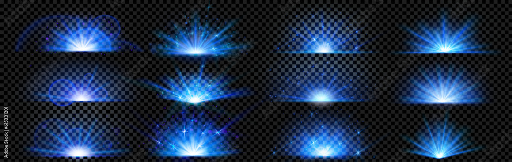 Blue explode glow shine and light ray burst vector effect set isolated ...