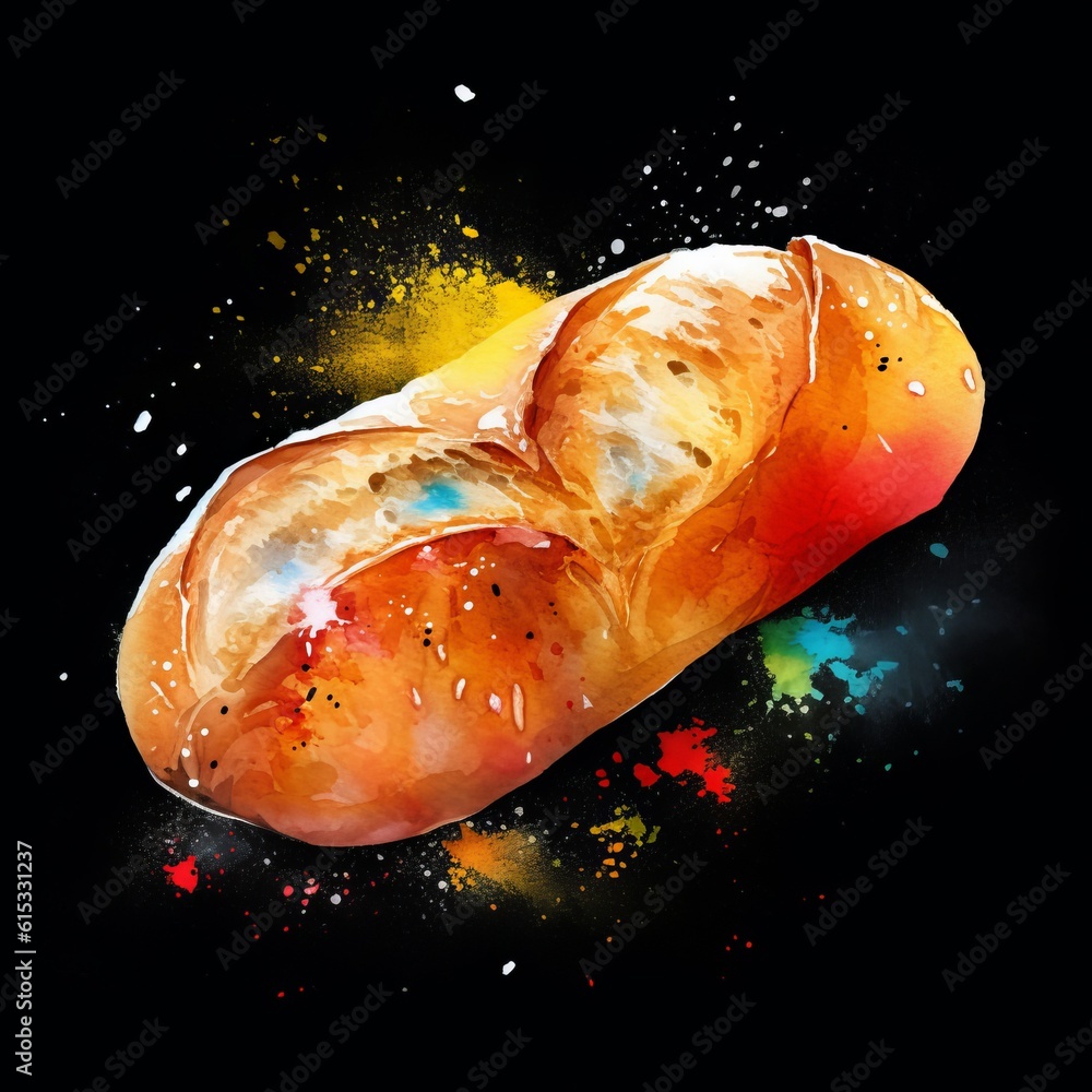 Freshly Baked Ciabatta Bread On Dark Background, Square Watercolor ...