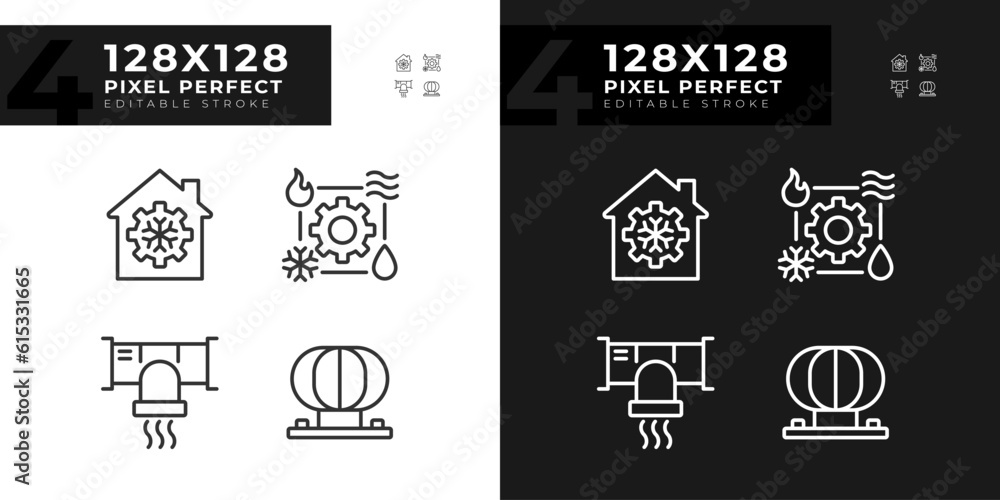 Hvac system linear icons set for dark, light mode. Air condition ...