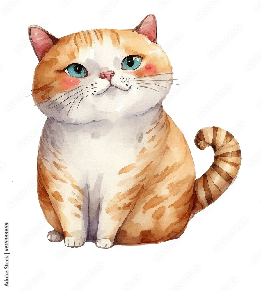 Cartoon Cat Watercolor Clipart Created with Generative AI Tools Stock ...