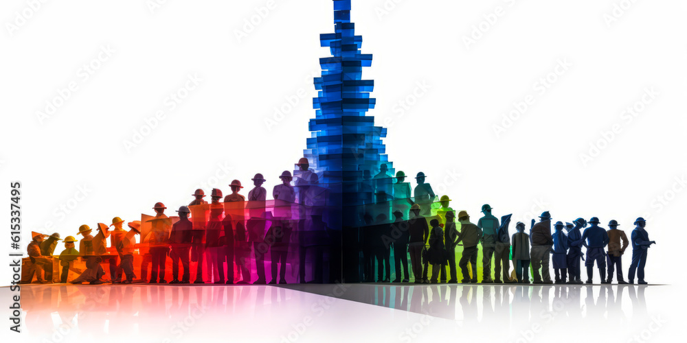 Captivating silhouette of construction workers in a human pyramid ...