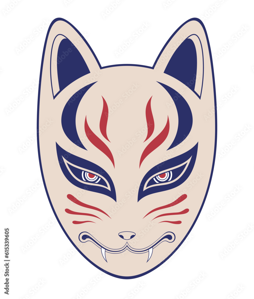 Kitsune fox mask vector illustration, isolated on white background ...
