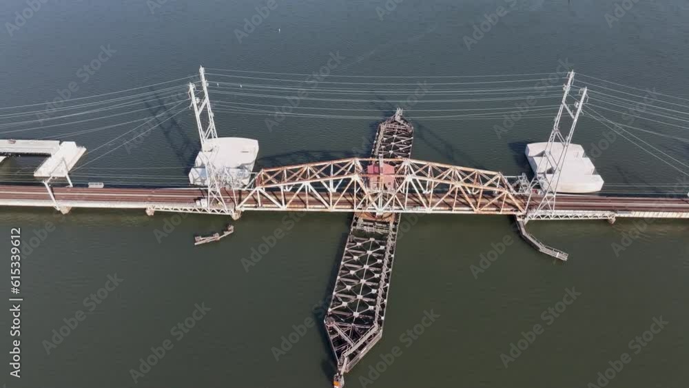 Sideways panning view of old River Draw Bridge over the Raritan River ...