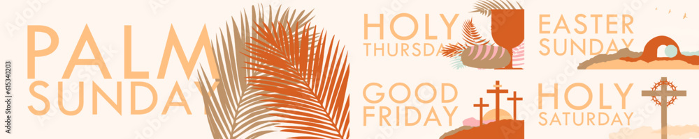 Holy Week Minimalist Set. Palm Sunday, Maundy Thursday, Good Friday ...