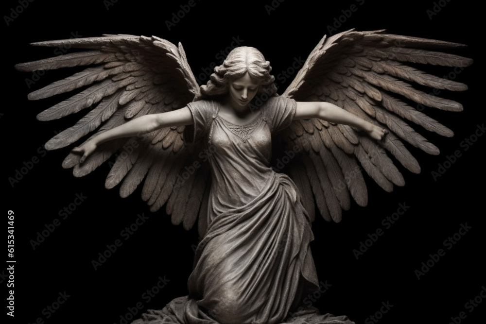 Elegant beauty of a woman angel statue with magnificent outstretched wings, embodying grace ...