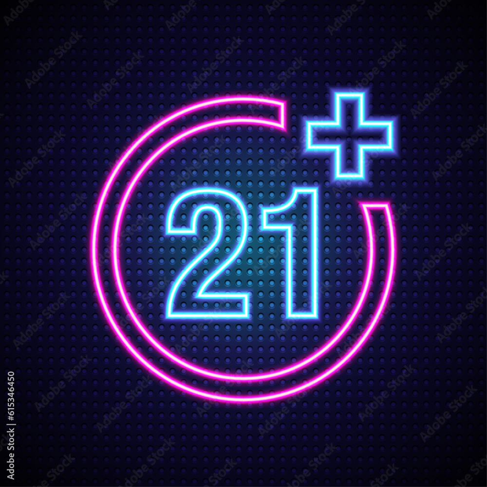 Neon sign of age limit 21 plus on a circle background stock ...