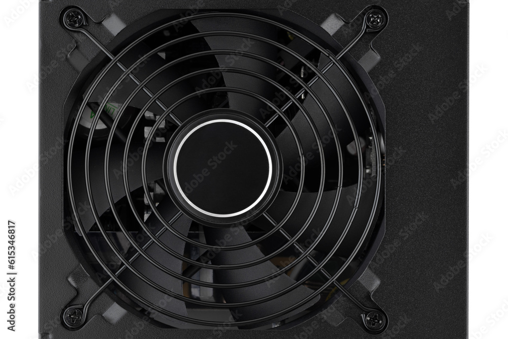 Computer power supply on a white background. Power supply close-up cut ...