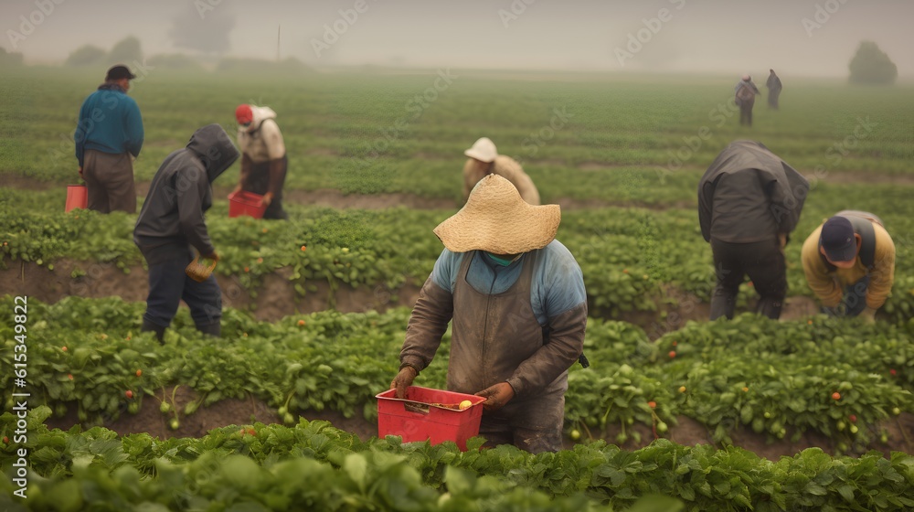 Farmworkers laboring in the field. Significance of manual labor in the ...