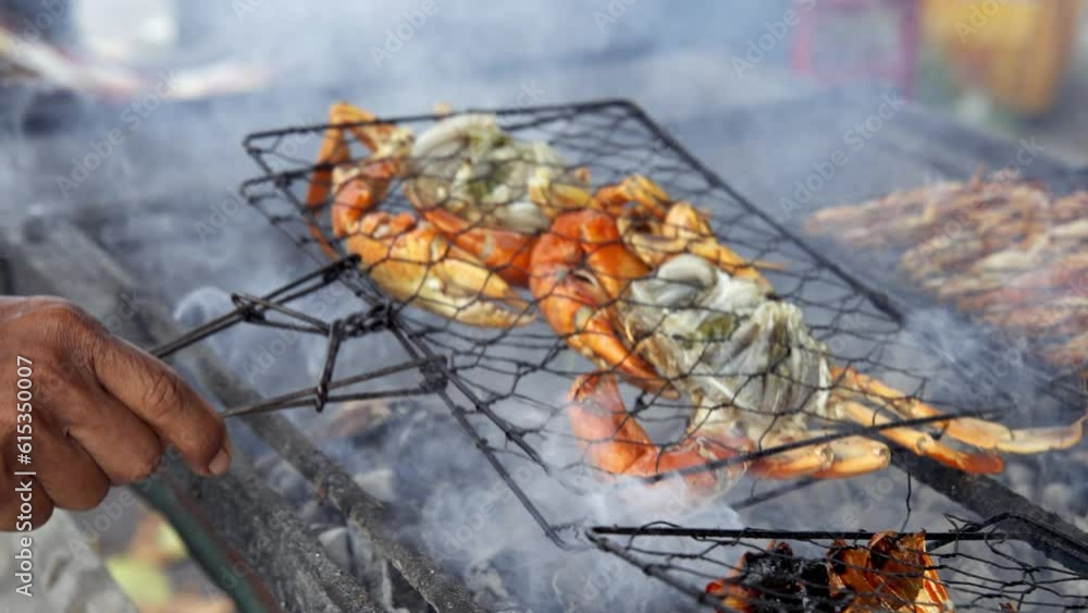 Cooking Asian Street Food from Seafood on Market. Fried Street Food on ...
