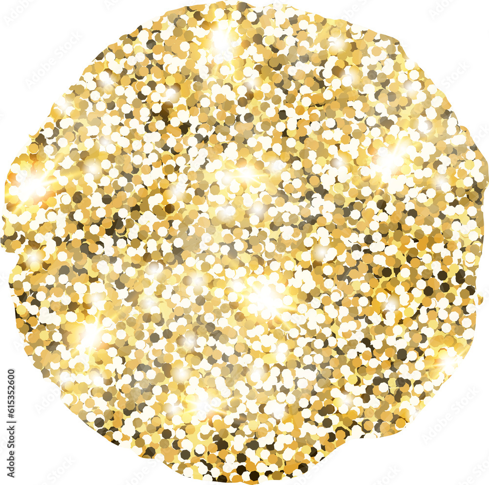 Abstract shiny gold glitter splash design element. Golden color dust texture stain for holiday ...
