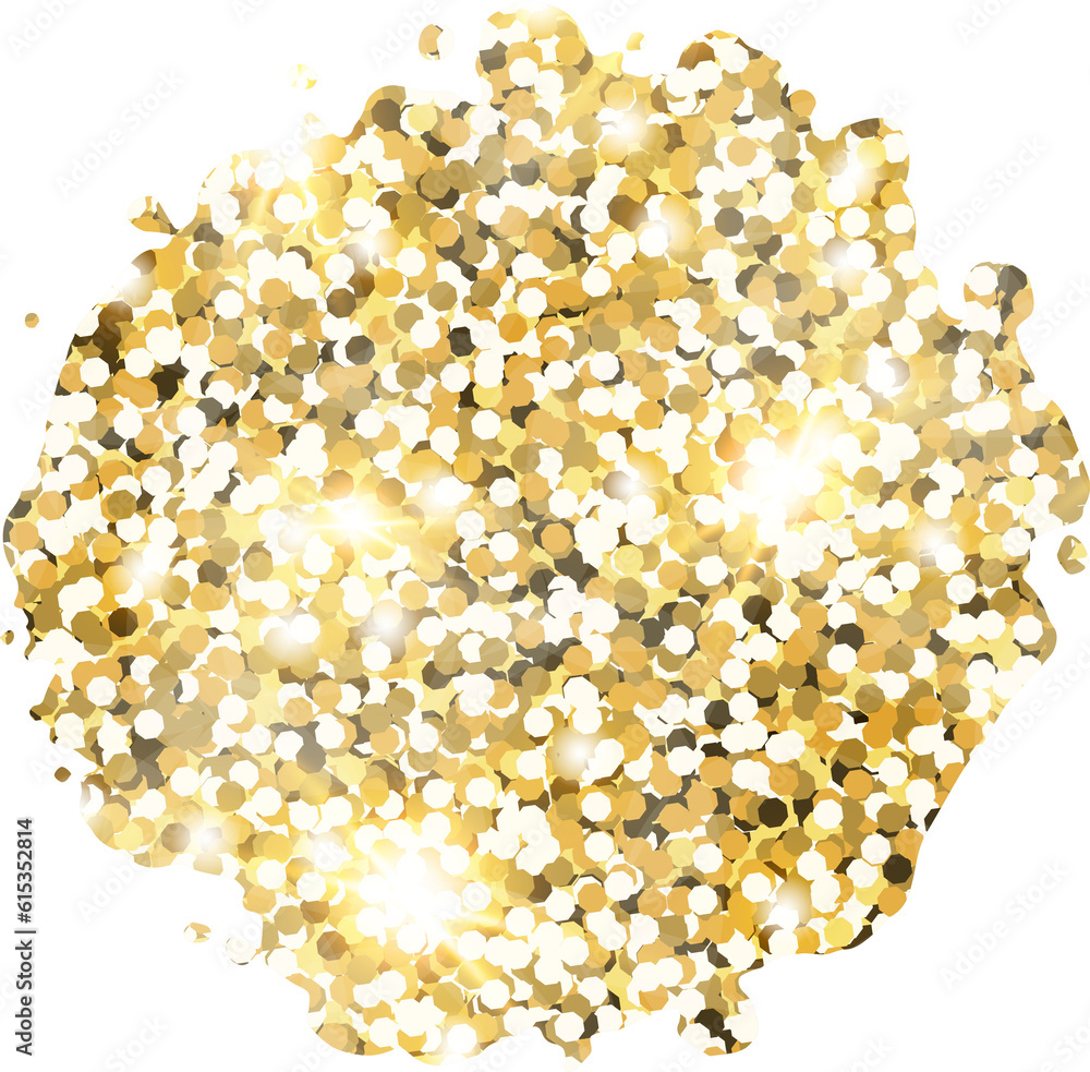 Abstract shiny gold glitter splash design element. Golden color dust texture stain for holiday ...