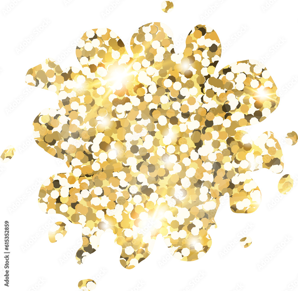 Abstract shiny gold glitter splash design element. Golden color dust texture stain for holiday ...