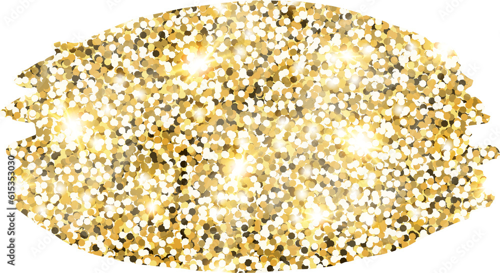 Abstract shiny gold glitter stroke design element. Golden color dust texture stain for holiday ...
