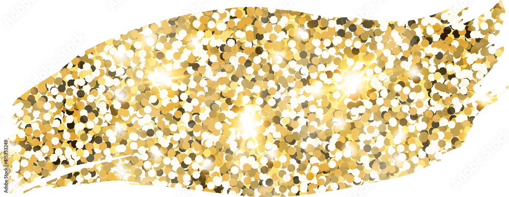 Abstract shiny gold glitter stroke design element. Golden color dust texture stain for holiday ...