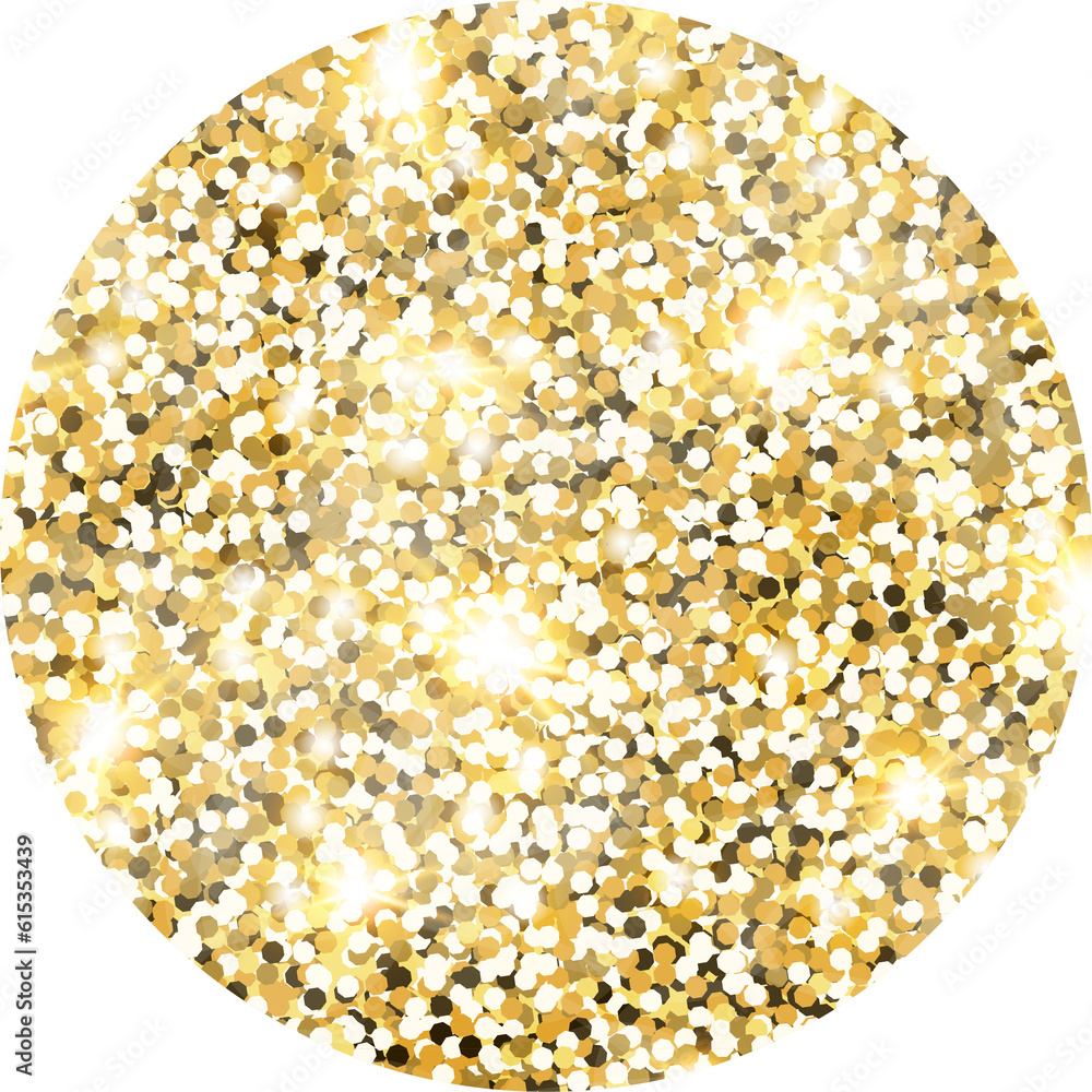 Circle shiny gold glitter shape design element. Golden color dust ...