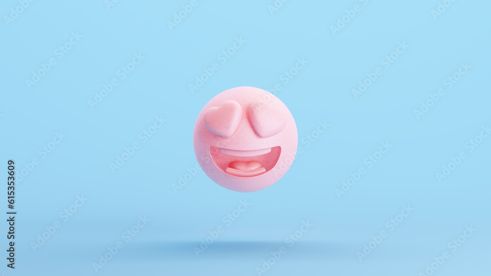 Pink 3d Emoji Smiley Face Big Heart Eyes Smile Kitsch Blue Background ...