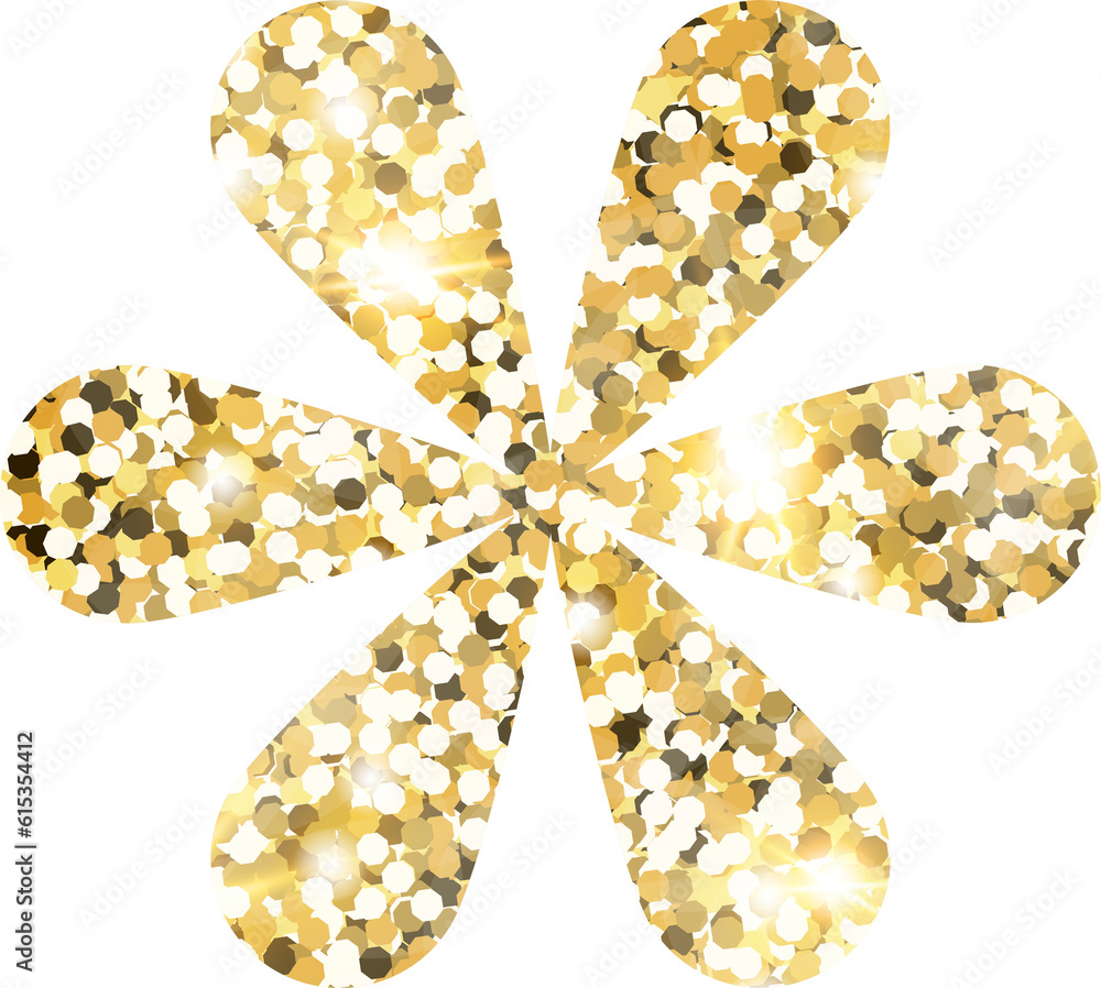 Flower shiny gold glitter shape design element. Golden color dust ...