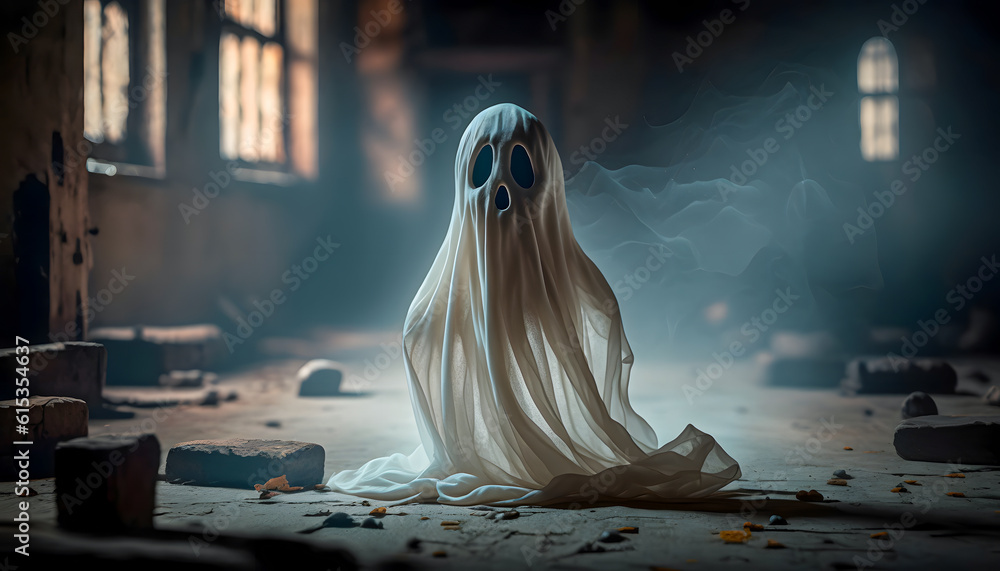 Ghost spook in old castle, horror in house Halloween. Generation AI ...