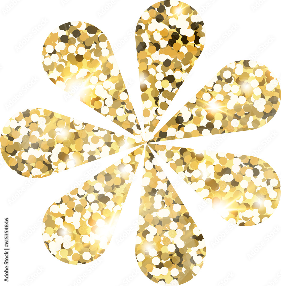 Flower shiny gold glitter shape design element. Golden color dust ...