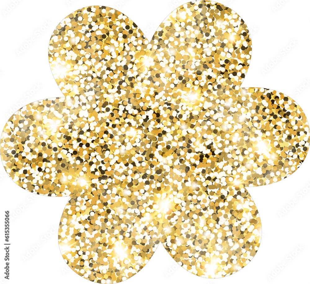 Flower shiny gold glitter shape design element. Golden color dust ...
