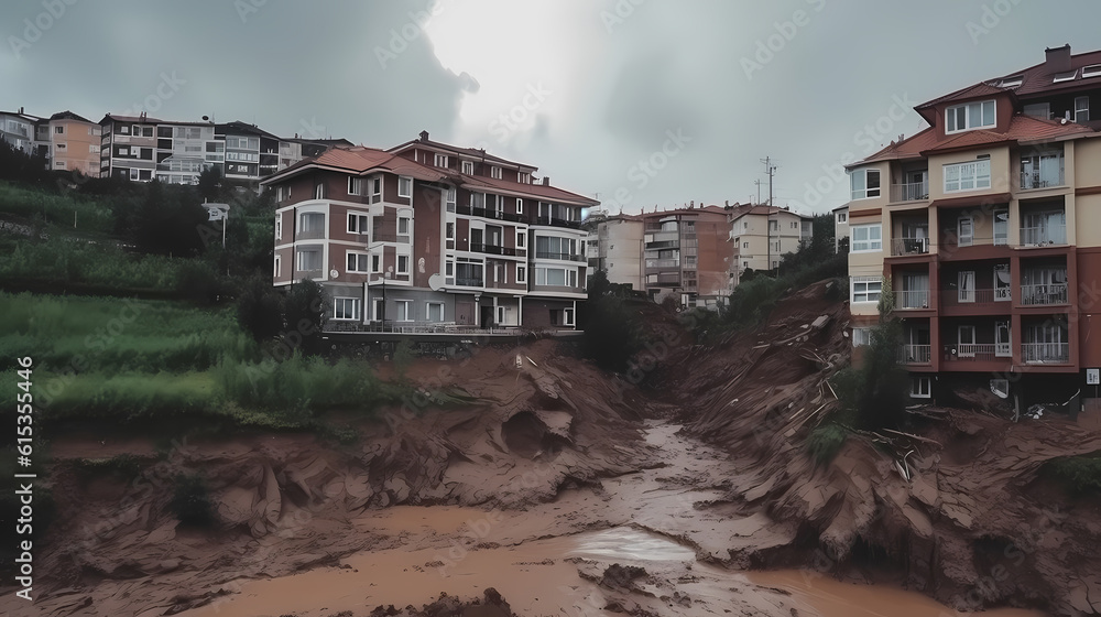 Concept natural disasters with storm wind and rain. Landslide and ...