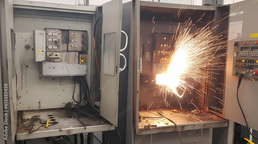 Industrial Electrical panel on fire, short circuit and junction cable ...