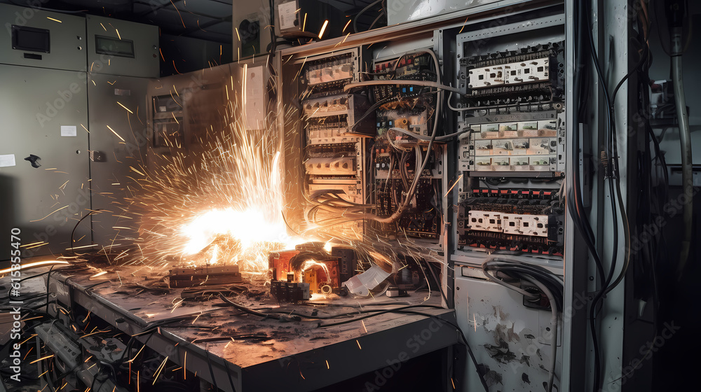 Industrial Electrical panel on fire, short circuit and junction cable ...