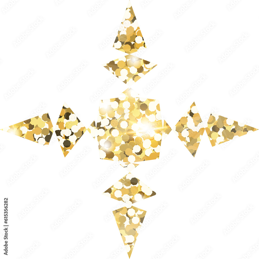 Snowflake shiny gold glitter shape design element. Golden color dust ...