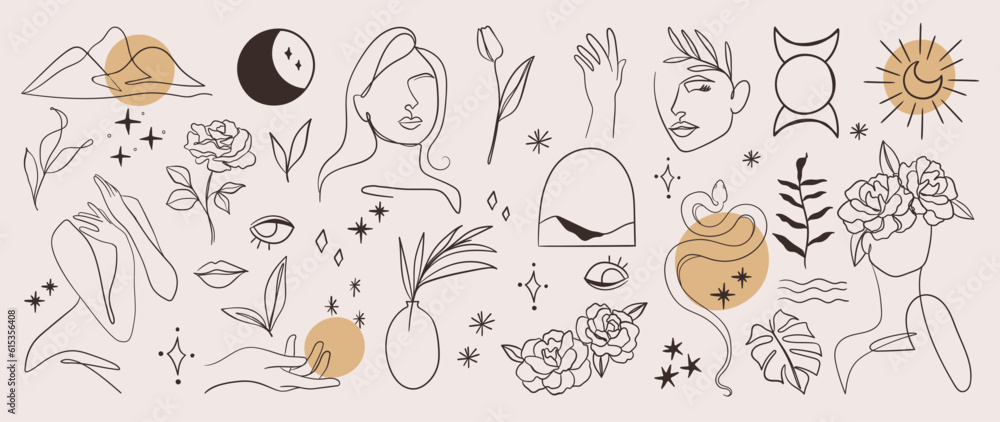 Minimal hand drawn line art vector set. Aesthetic line art design with ...