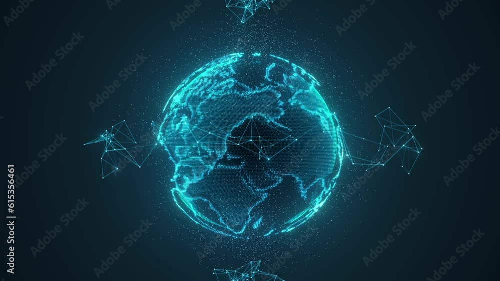 Earth x-ray rotating by plexus line background, earth technology ...