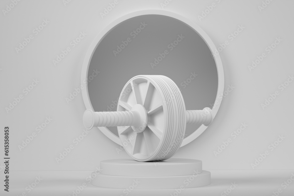 AB roller for abdominal muscles on cylinder podium with steps on ...