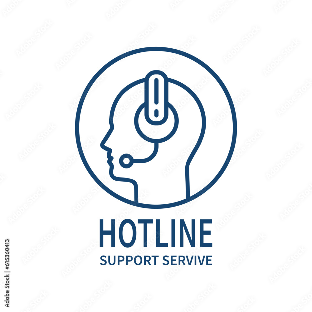 hotline or support service with thin line head. linear stroke logotype ...
