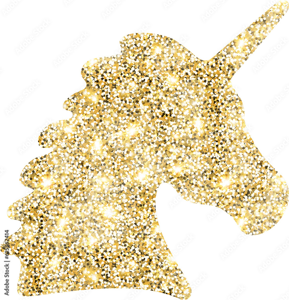 Unicorn shiny gold glitter shape design element. Golden color dust ...