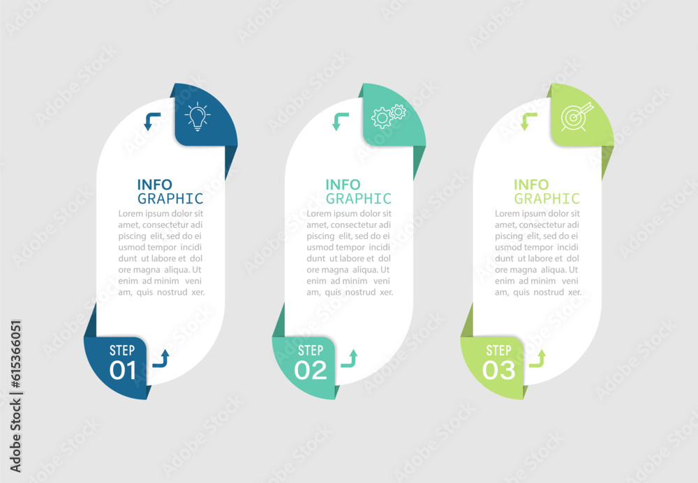 Business infographics. 3 stages of achieving the goal. Stages of the ...