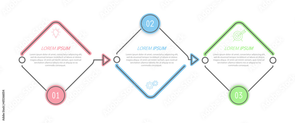 Business infographics. 3 stages of achieving the goal. Stages of the ...