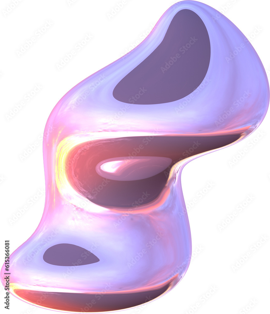 3D abstract metal chrome element in a surreal style with a transparent ...