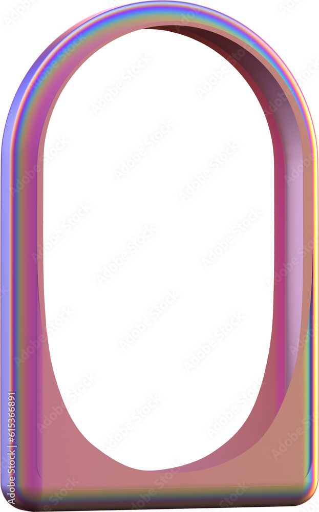 3D abstract metal chrome arch in a surreal style with a transparent ...