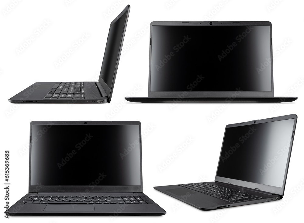 set collection of modern open black mobile laptop notebook computer ...