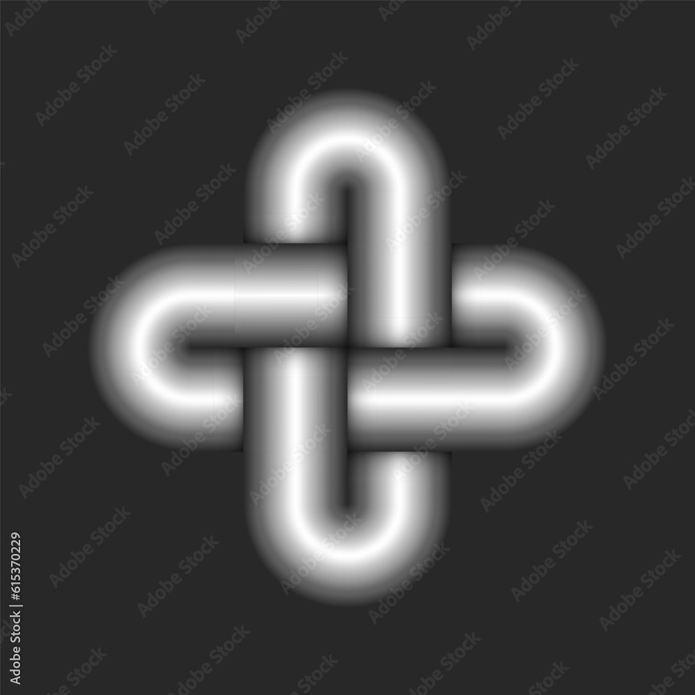 Cross logo or plus sign rounded shape made of metallic gradient gray ...