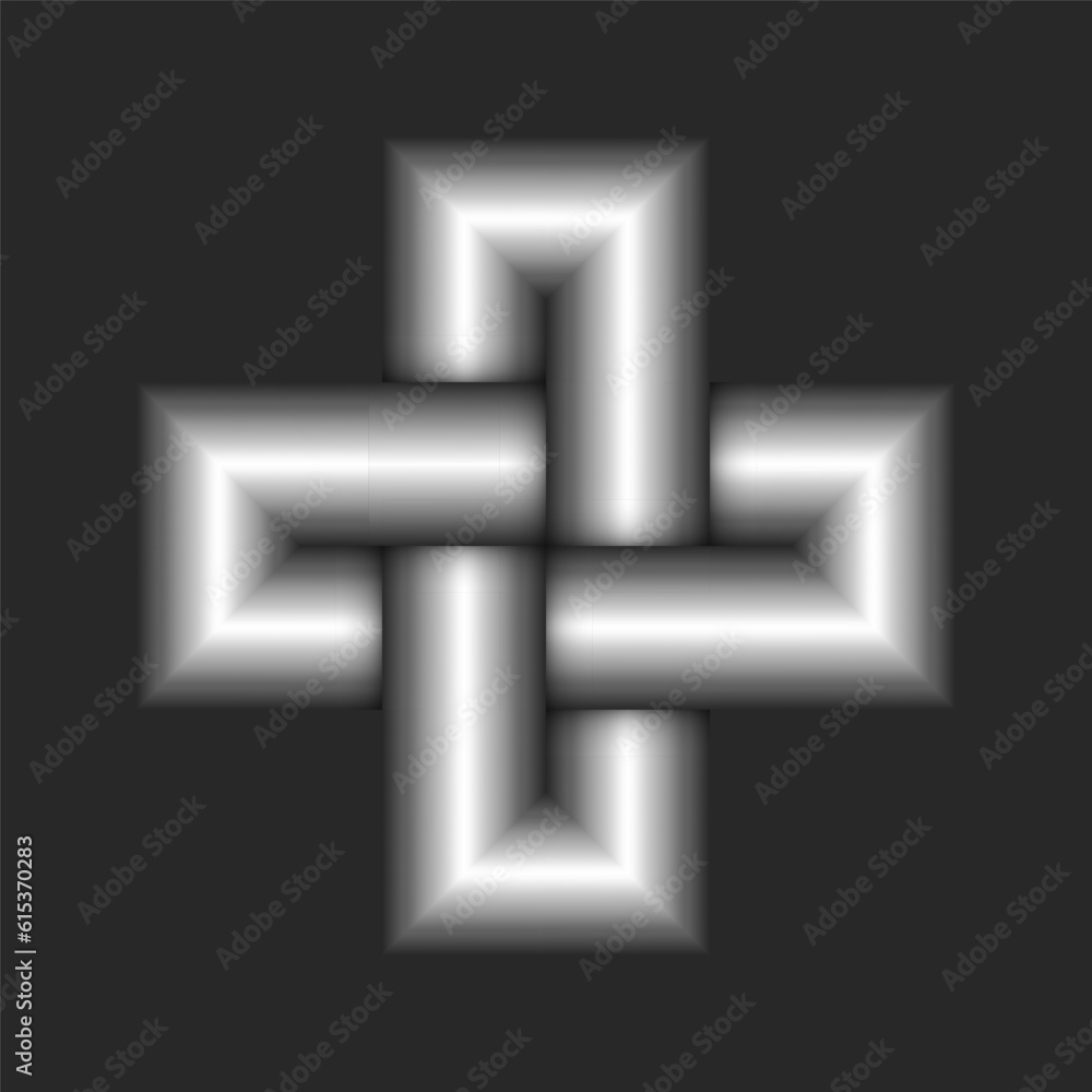 Cross shape logo pattern from metallic parallel lines artwork on black ...