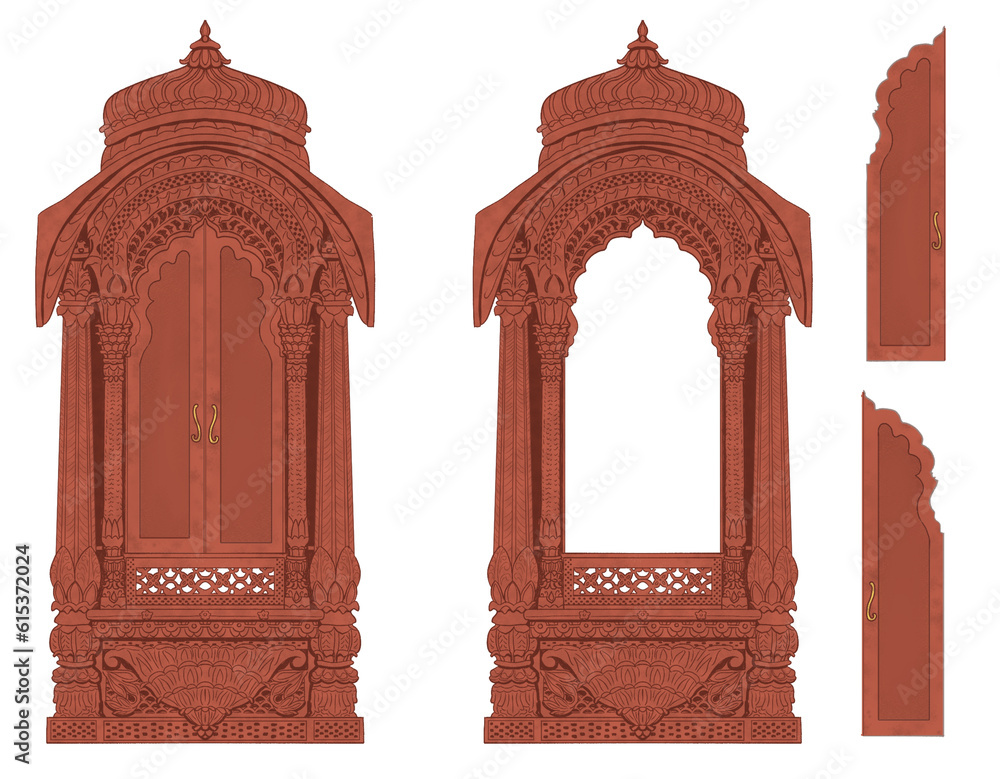 Flat design of a decorative Rajasthani window, isolated on a white ...