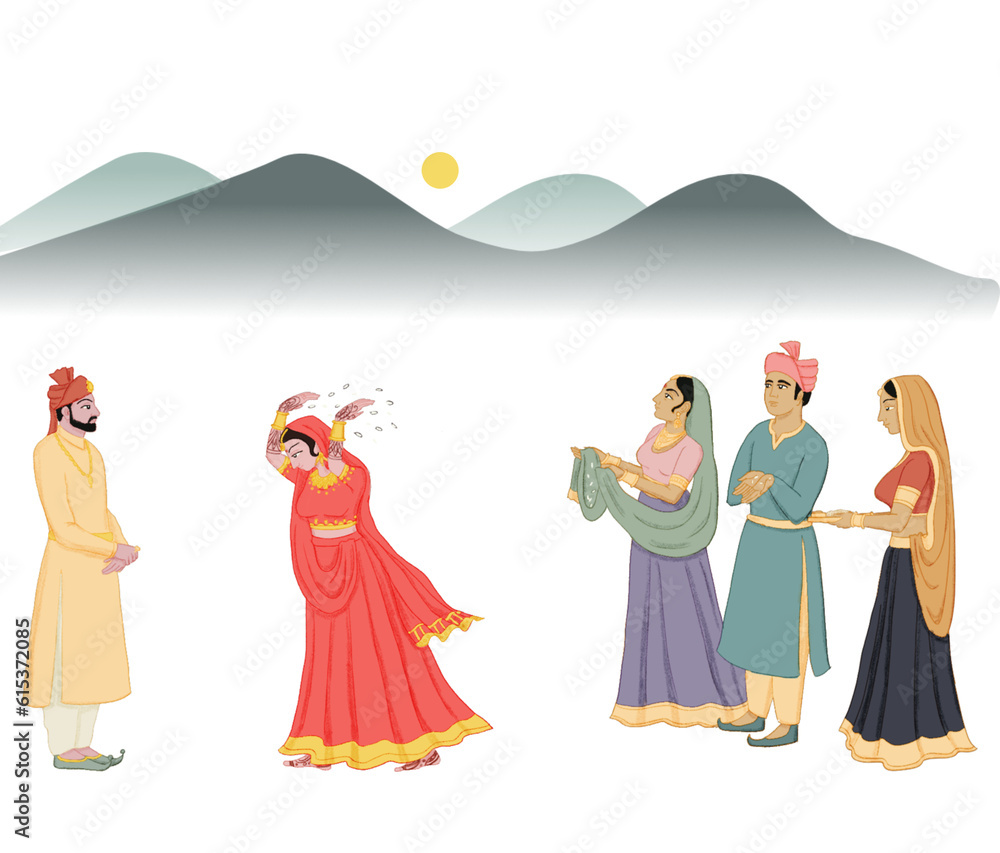 Digital illustration of the Vidai or Bidai ceremony of Hindu marriages ...