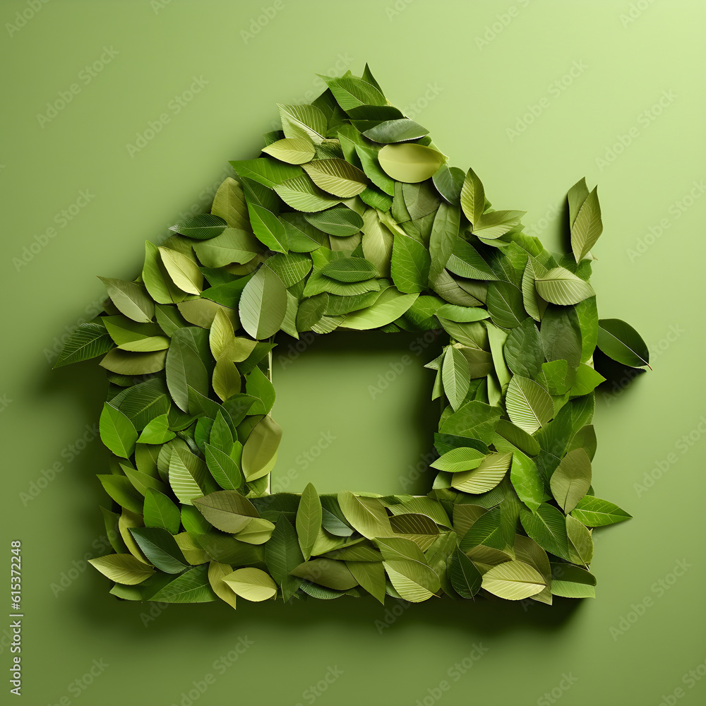 house made of leaves, leaf, icon, symbol, recycling, ecology, upcycling ...