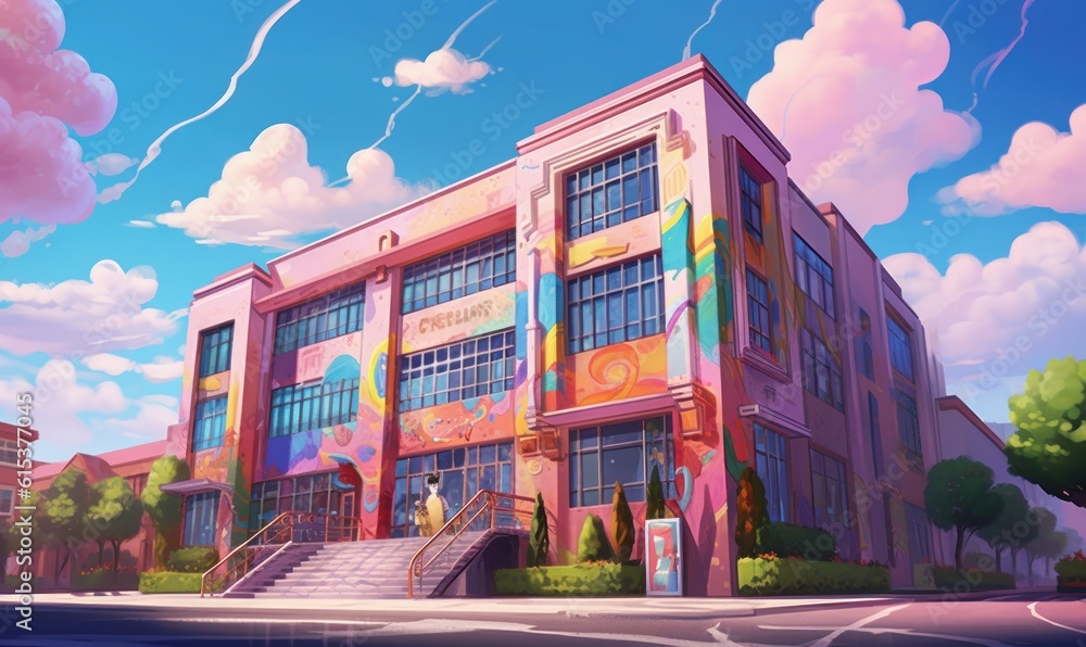 Colorful Modern School Building Illustration. Back to School Background ...